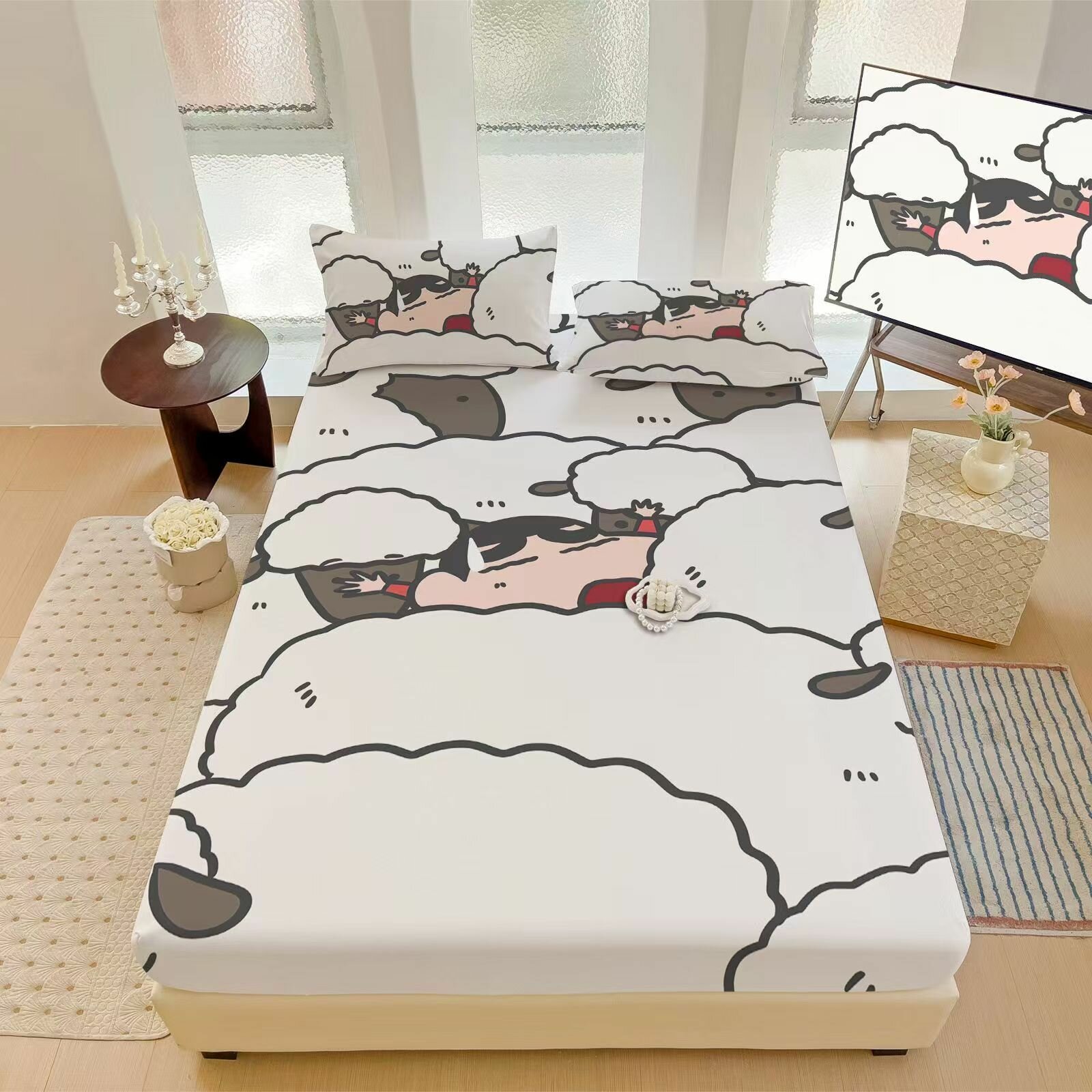 Простыня с изображением Шин-чана для детей, милый мультяшный дизайн, приятная для кожи и мягкая, одинарный чехол для матраса Simmons, двойной защитный чехол для кровати.