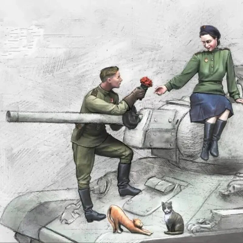 1/35 масштабная фигурка из смолы, наборы моделей для сборки, исторический миниатюрный советский солдат, пара, скульптура в разобранном виде и неокрашенная C624