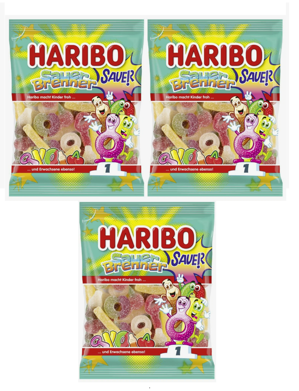 Набор кислого жевательного мармелада Haribo Sauerbrenner, (3 уп по 160 г)