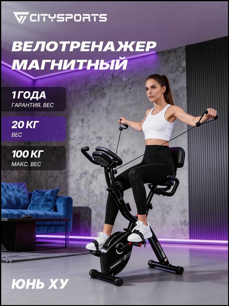 Cкладной магнитный Bелотренажер CITYSPORTS D3, Велотренажер для ног, X -BIKE, 12 ур. нагрузки, до 100 кг, ДомашнийC