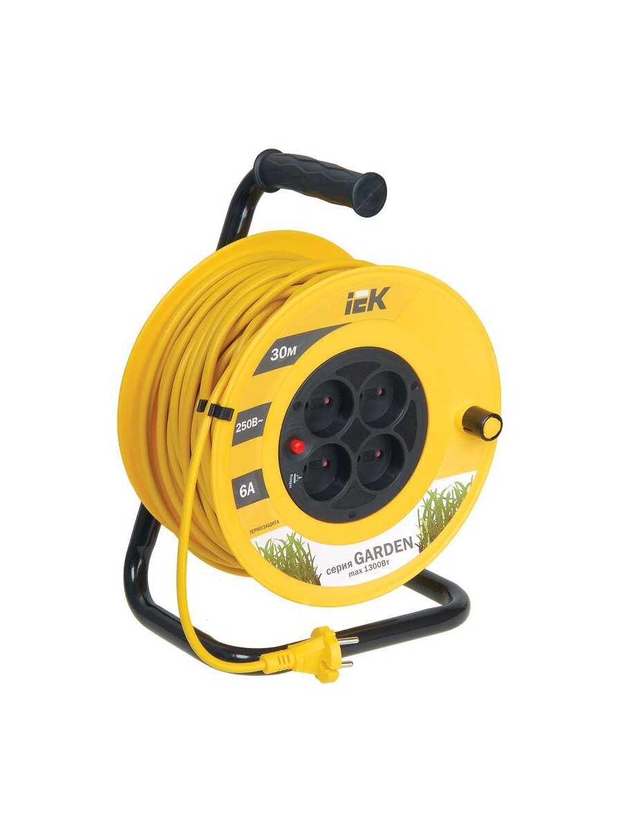 Удлинитель на катушке 4х30м без заземл. 6А IP20 Garden УК30 2х0.75 термозащита IEK WKP23-06-04-30