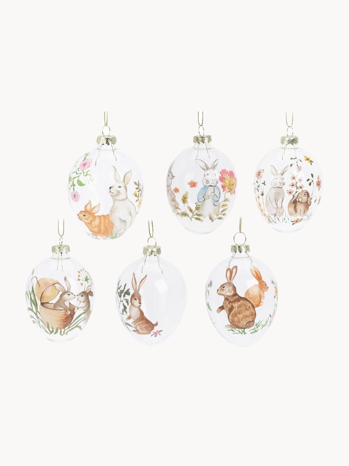 Декоративные пасхальные яйца весенние зайчата, стекло, 6 см, 6 шт, Koopman International C13951000
