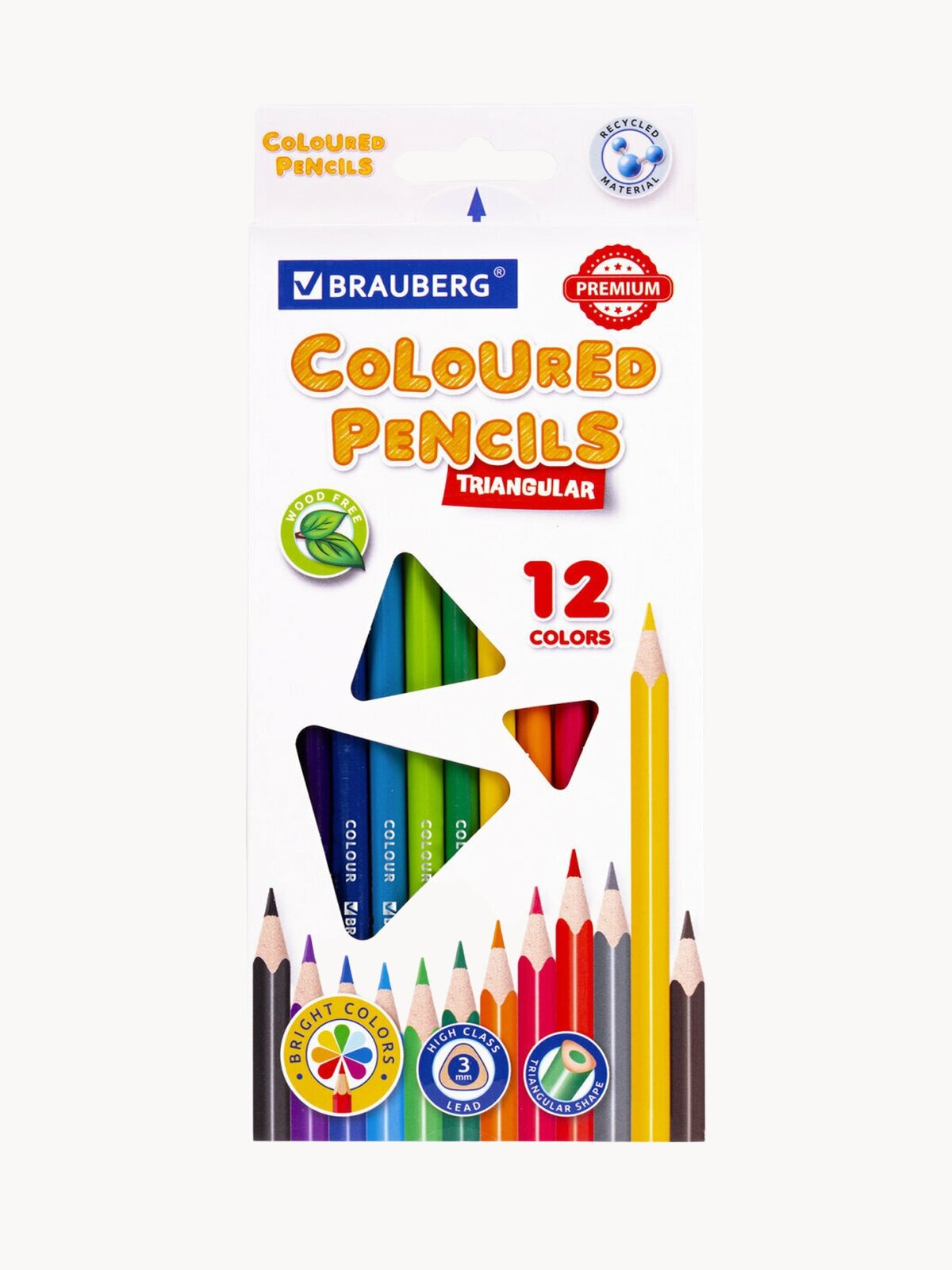 Карандаши пластиковые цветные для рисования Brauberg Premium, 12 цветов, трехгранные, грифель мягкий 3 мм, 181661