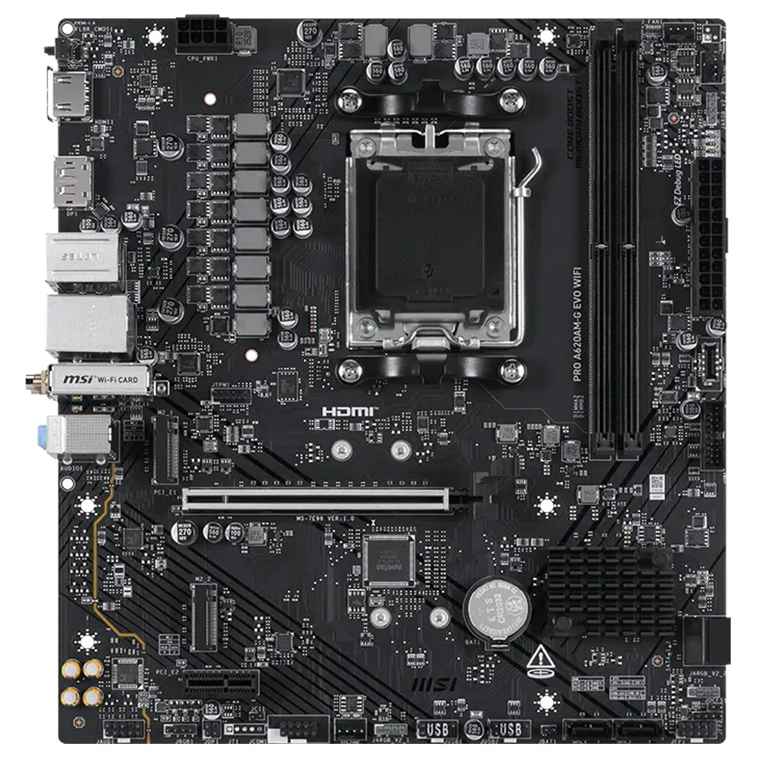 Материнская плата Socket-AM5 MSI PRO A620AM-G EVO WIFI, A620 (2xDDR5 PCI-E16x 2xM.2 mATX)