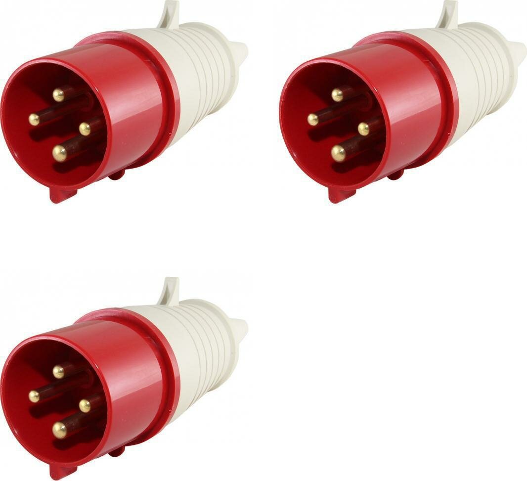 Вилка силовая переносная TDM 3Р+РЕ 16А 380В пластиковая IP44 (комплект из 3 шт)