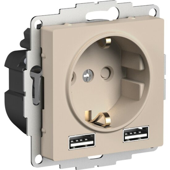 Розетка Systeme Electric (schneider Electric) AtlasDesign 16А c 2 USB A+A, 5В/2,4А, 2х5В/1,2А, механизм, Песочный, ATN001230