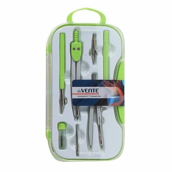 Готовальня 7 предметов, 125мм, циркуль металлический, футляр