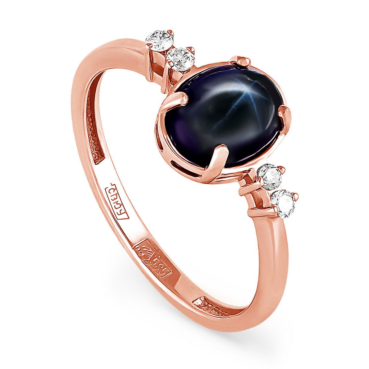 Кольцо, красное золото, 585 проба, бриллиант, сапфир