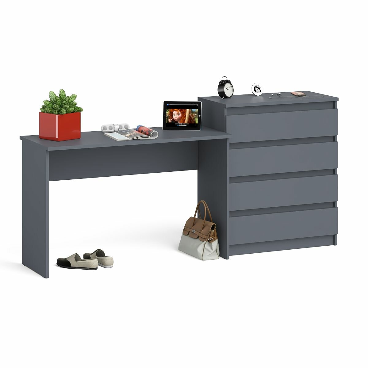 Стол письменный с комодом СВК Мори МК800 4 ящика цвет графит, 200,8х50х94 см