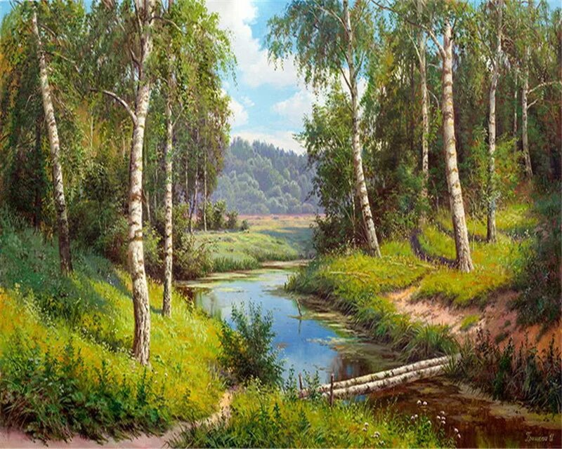 Хуакан набор для вышивки крестом лесное озеро Зеленый, 20x30cm, CT-190, 11CT picture printed