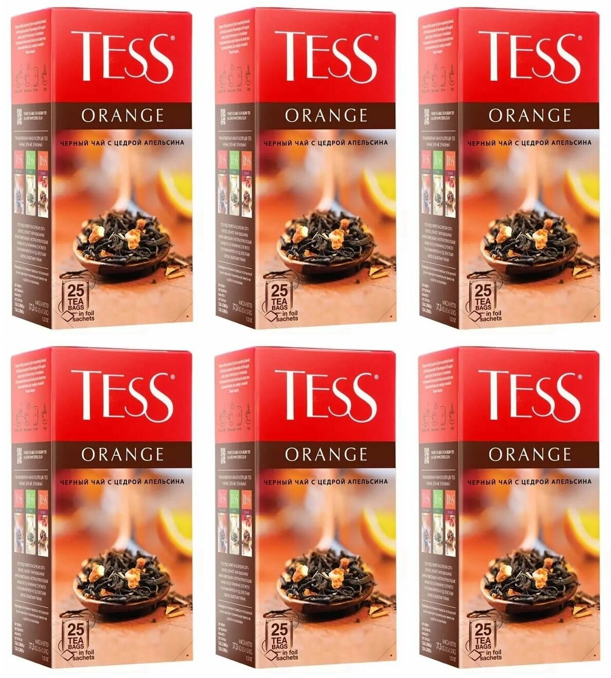 Tess Чай черный цейлонский Orange, с цедрой апельсина, 25 пакетиков, 6 уп