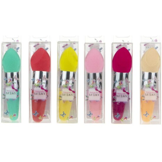 Спонж с ручкой Lukky для нанесения косметики, 6 цветов в ассортименте