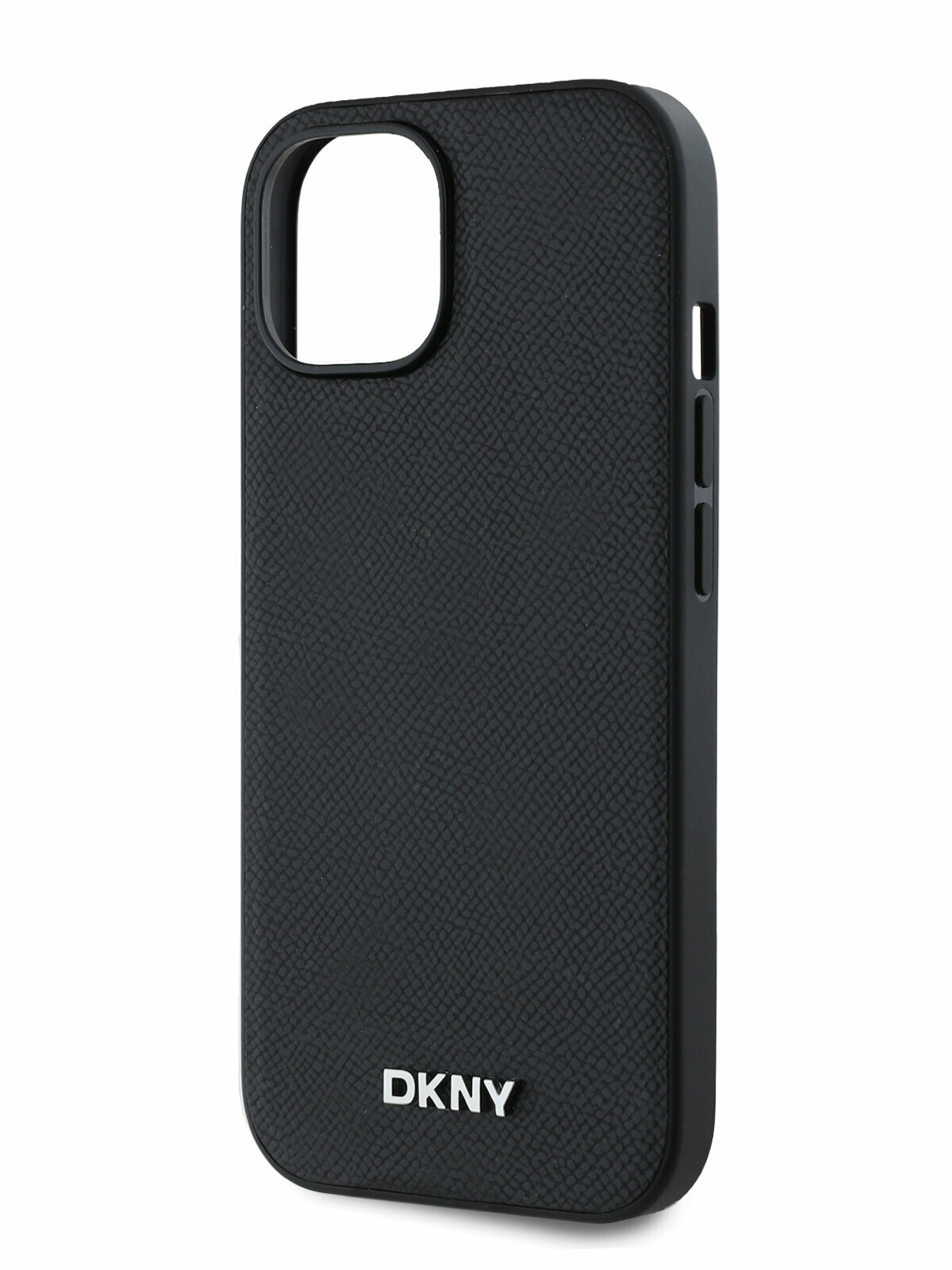 DKNY для iPhone 15 чехол PU Grained Metal logo Hard Black (MagSafe)