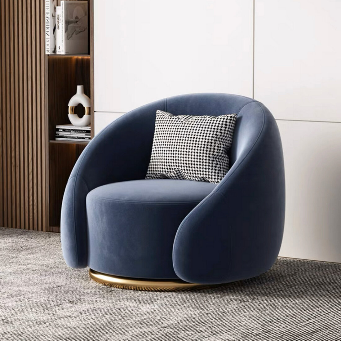 Мягкое крутящееся кресло в стиле Eichholtz Swivel (Темно-синее)