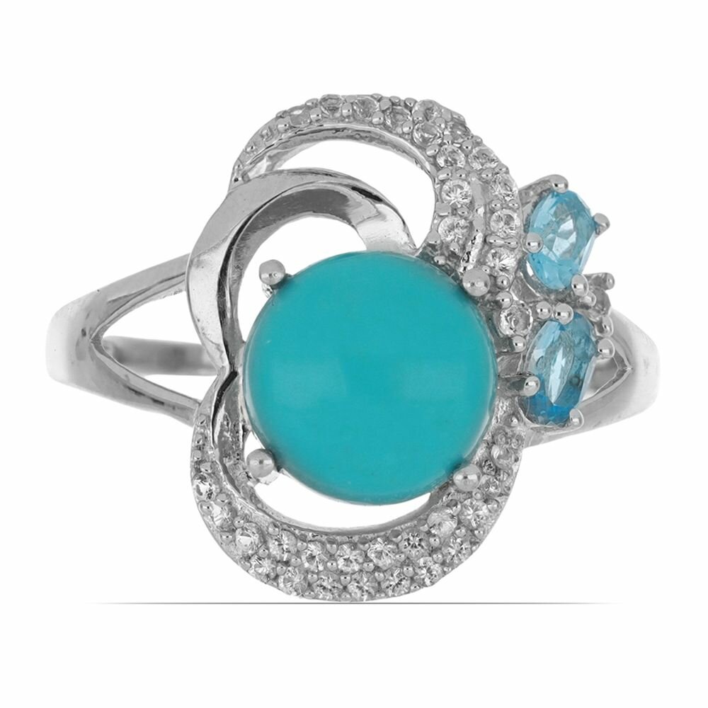 Кольцо, серебро, 925 проба, родирование, бирюза, топаз