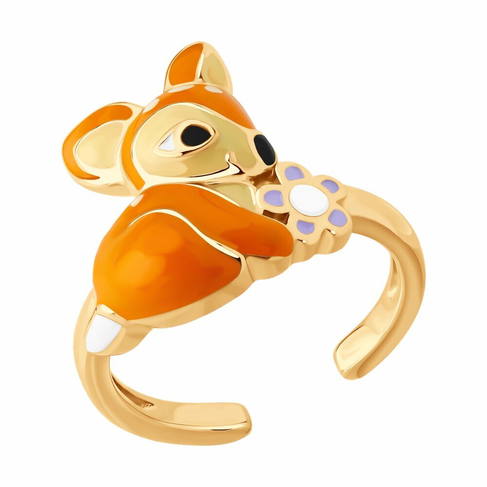 Кольцо, серебро, 925 проба, золочение, эмаль