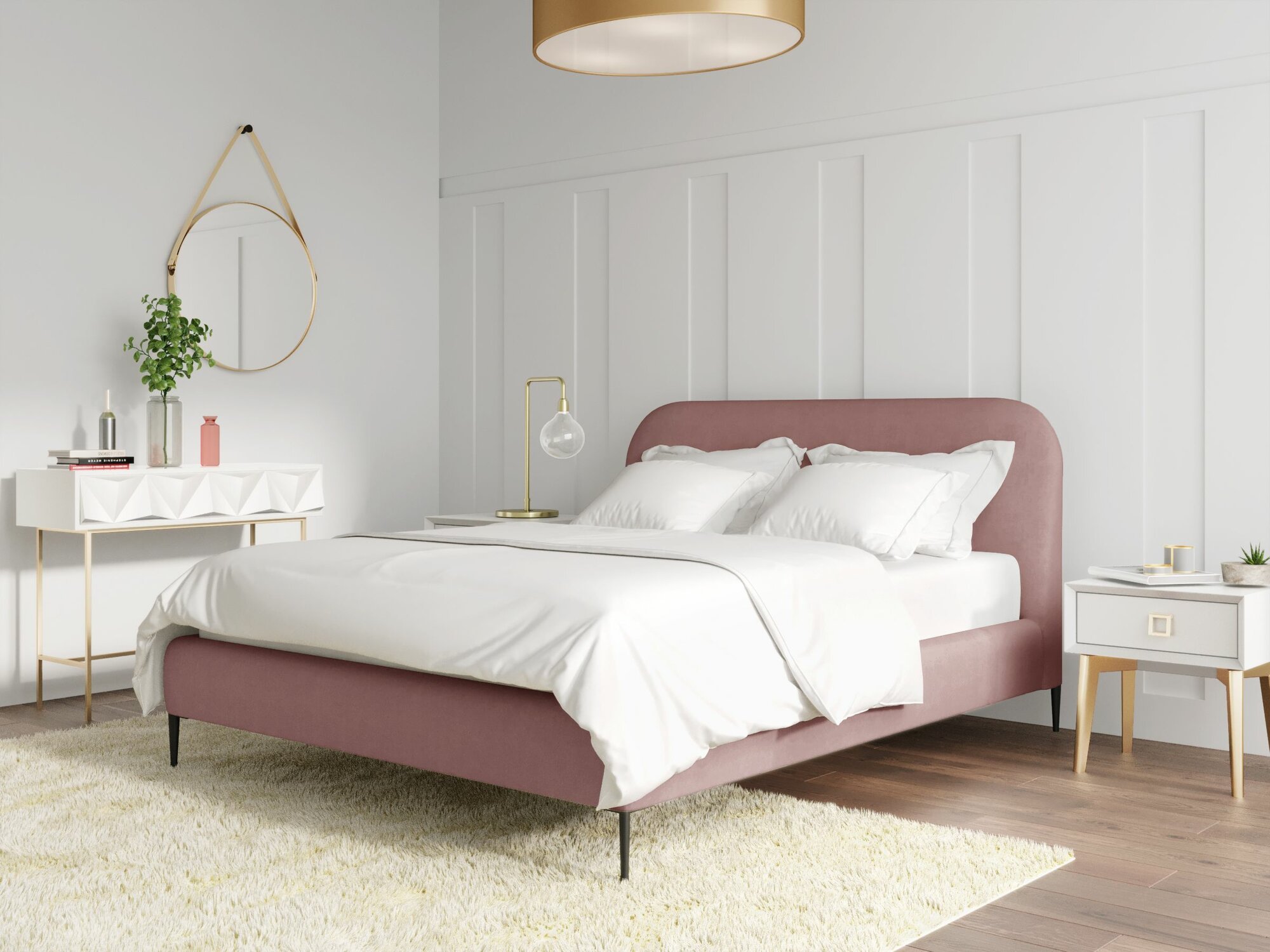 Двуспальная кровать 120х200, "Tailor" с мягким изголовьем для дома, для спальни, ортопедическое основание. Велюр лиловый (без подъёмного механизма) Teddy 633