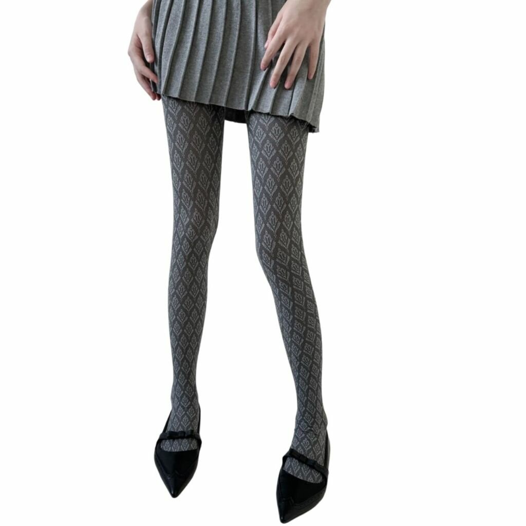 Красивые чулки для ног в темный цветок-светло-серый