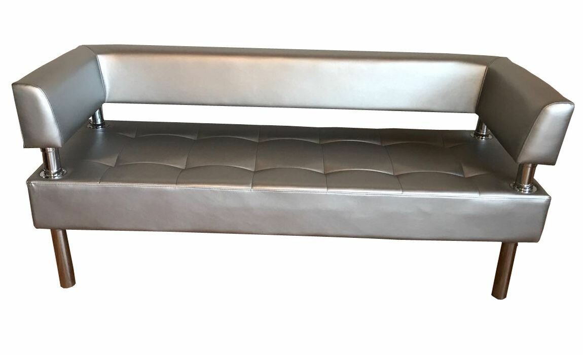 Диван прямой для дома и офиса Сантьяго с боковинами 160x58х80 серебристая экокожа