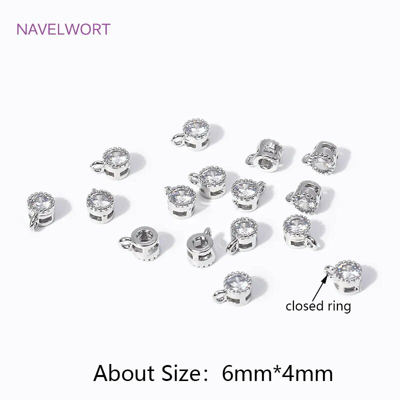 Подвески NAVELWORT круглые с цирконами, Rhodium Plate, 12 шт