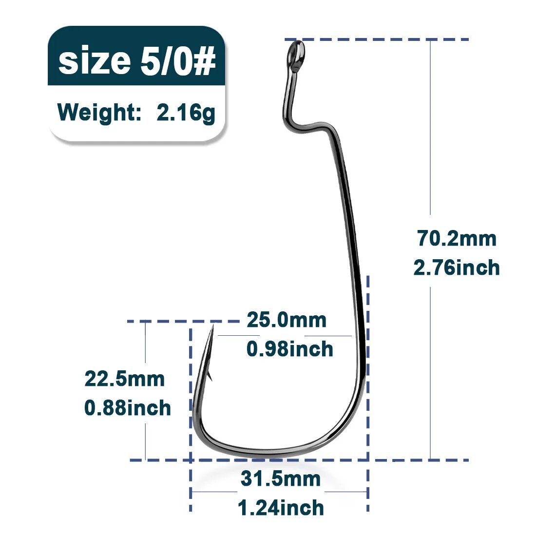 Крючок для рыбалки Size 5/0, 25.0mm Gap