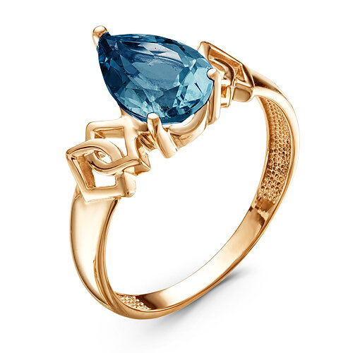 Кольцо, красное золото, 585 проба, родирование, Лондон топаз