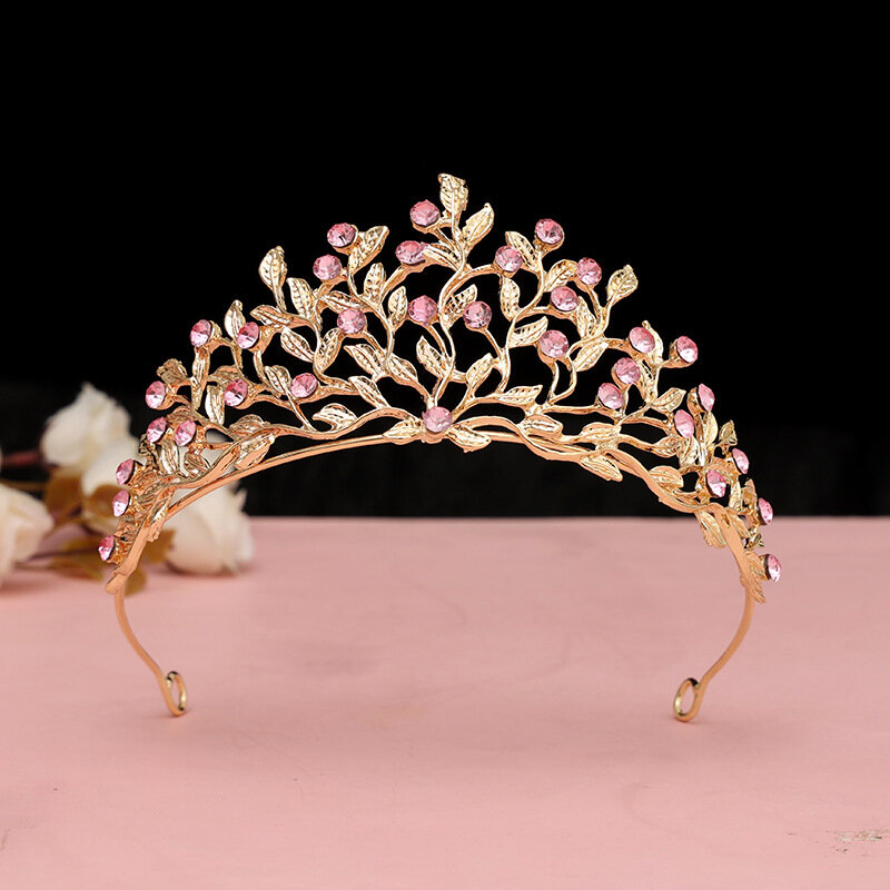 Свадебная корона KC gold, с кристаллами, розовая