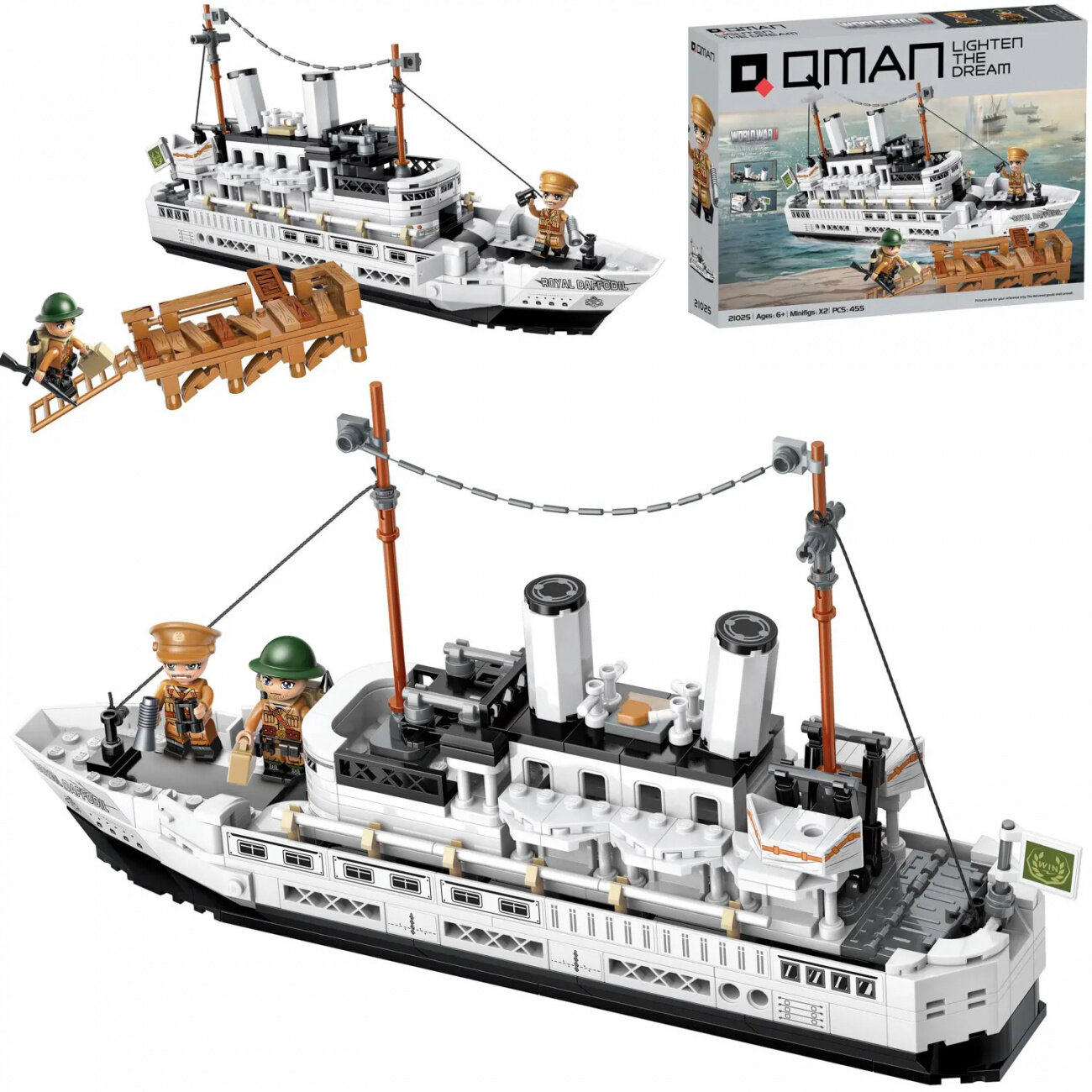 Конструктор Qman серия WORLD WAR II Транспортный корабль, 455 деталей 21025q