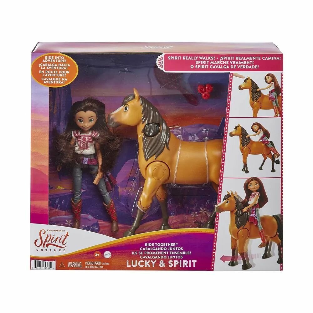 Mattel Spirit Untamed Lucky doll and Spirit Horse Игровой набор Ride Together, с 2 аксессуарами, Подходит для детей старше 3 лет