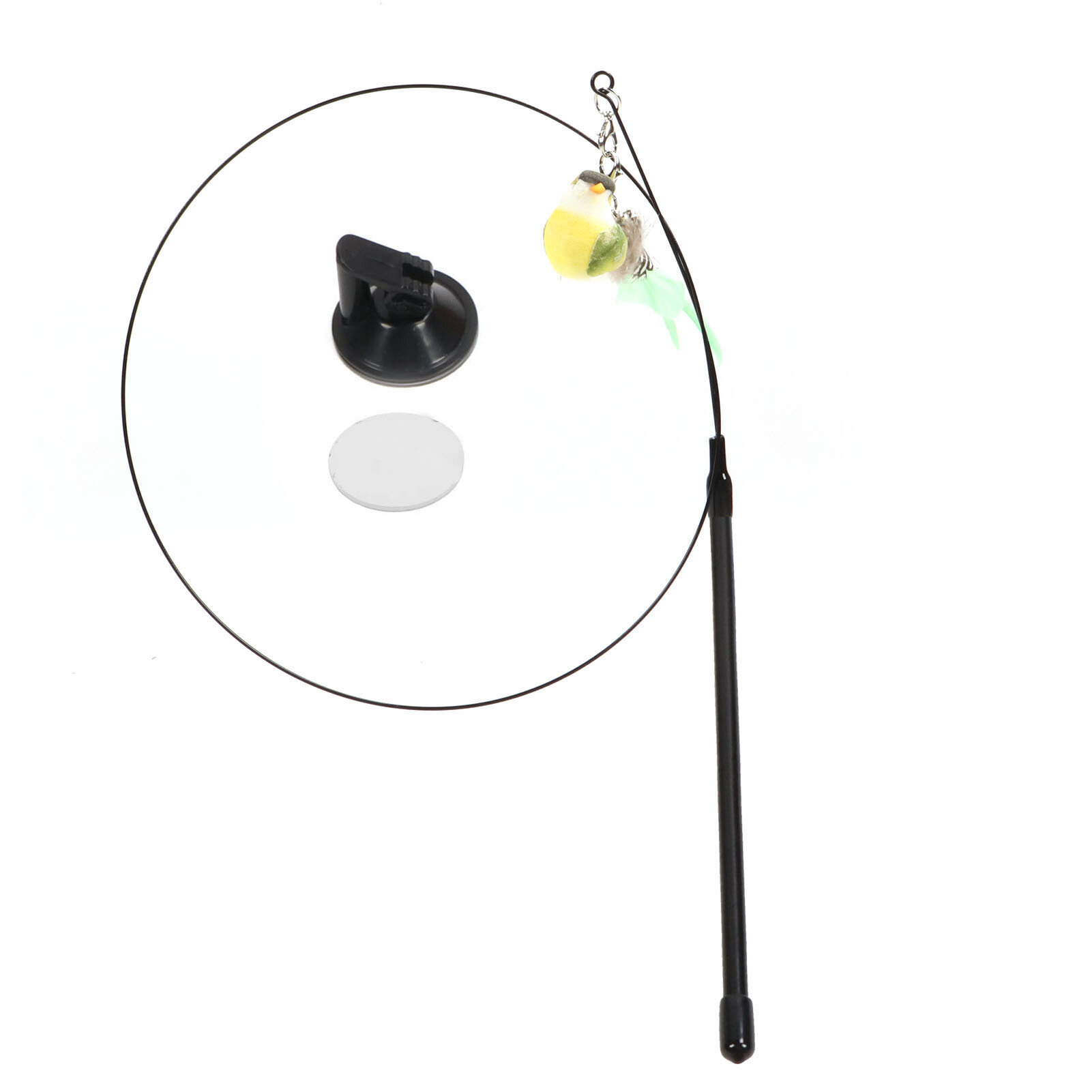 Интерактивная игрушка-дразнилка для кошек в виде палочки с перьями, с присоской, для использования в помещении. Зеленый цвет.