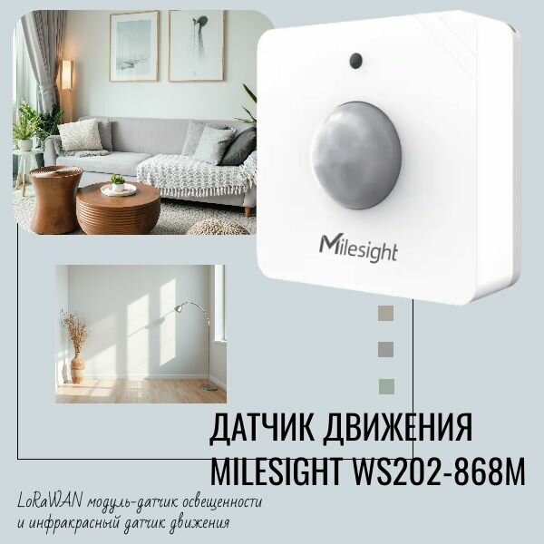 Датчик движения и освещенности Milesight WS202-868M с радиоканалом LoraWan