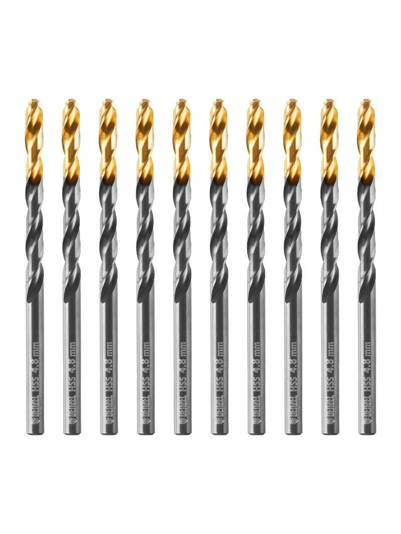 Сверло по металлу, 4,8 мм, HSS-Tin, Golden Tip, 10 шт. Denzel 717212