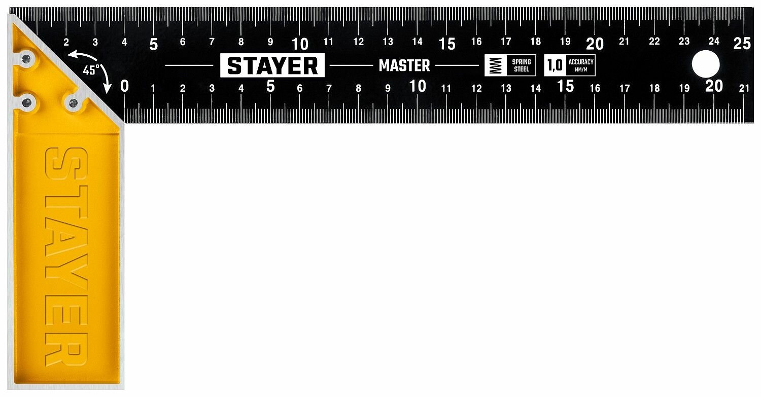Столярный угольник STAYER, 250 мм, высокоточная разметка, прочный, строительный инструмент 3430-25_z02