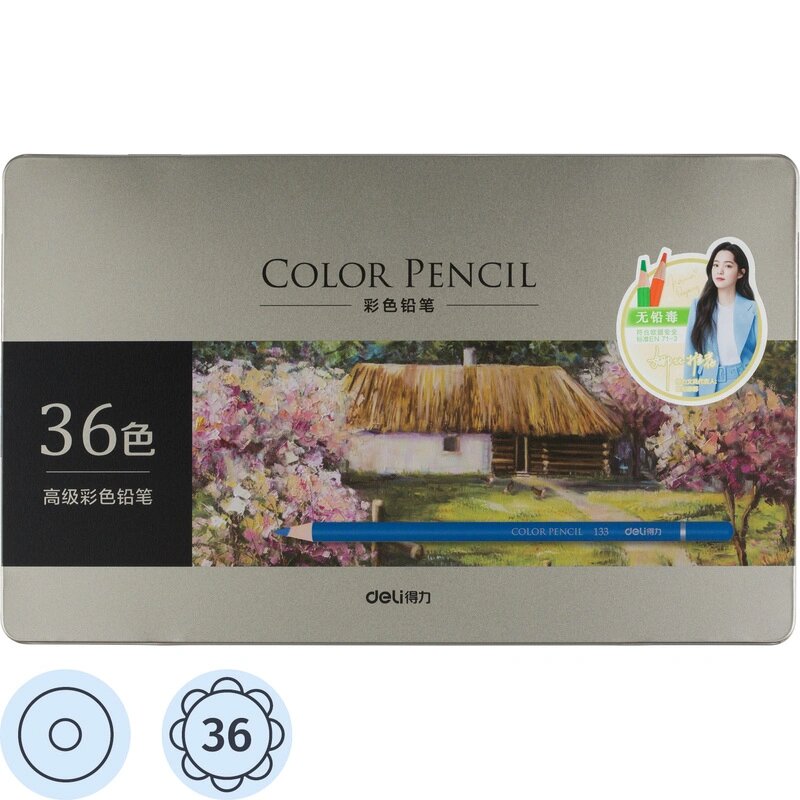 Карандаши цветные Deli липа 36 цв/наб мет. кор. 6566