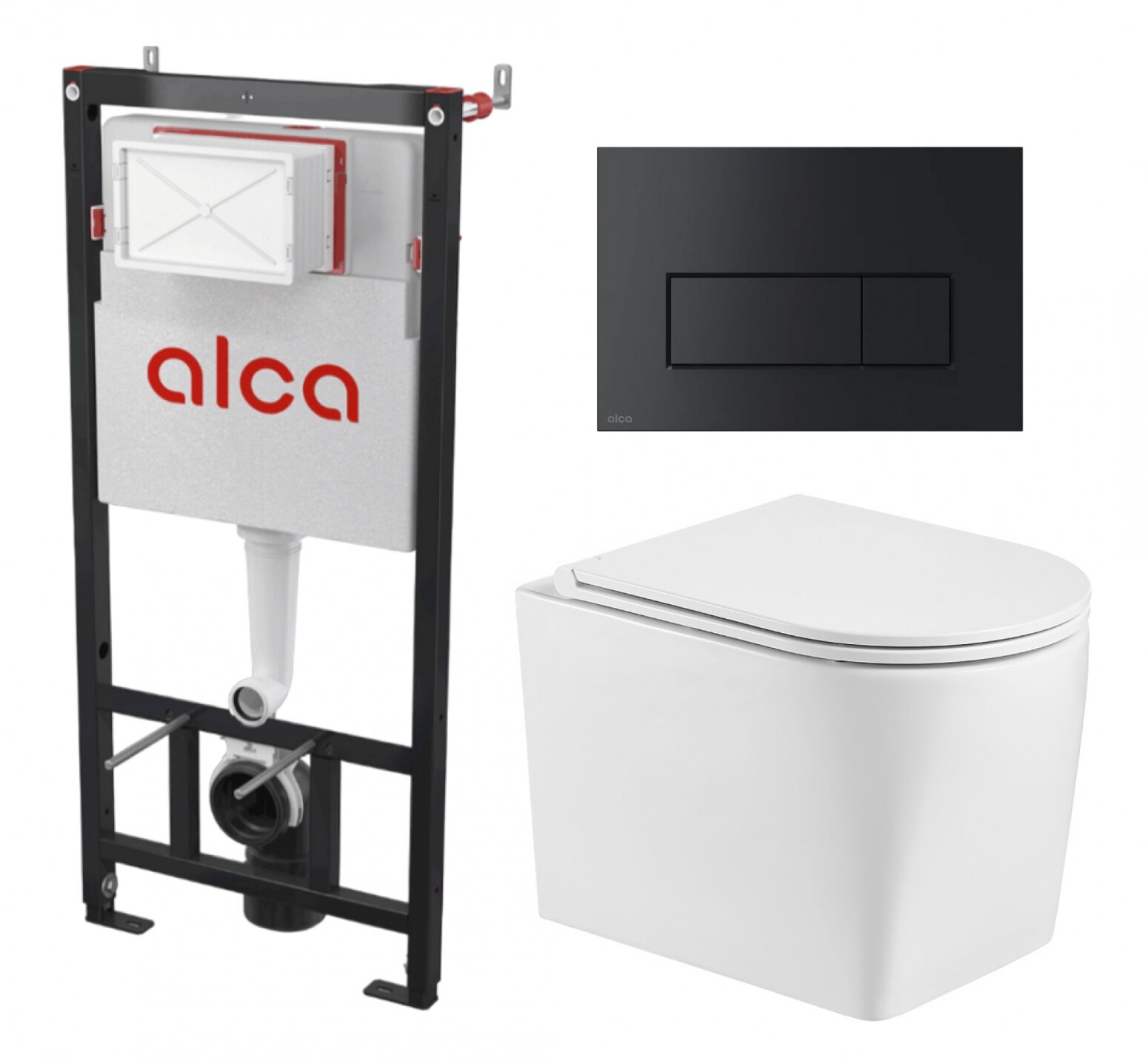Комплект 3 в 1 инсталляция AlcaPlast + Унитаз подвесной WeltWasser Nesenbach 004 GL-WT + кнопка черная
