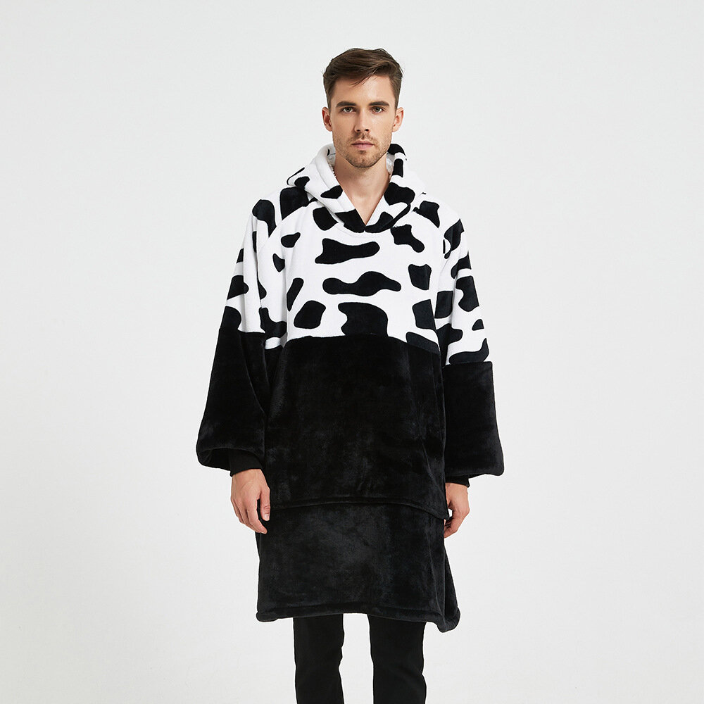 Плюшевый теплый плед худи с рукавами