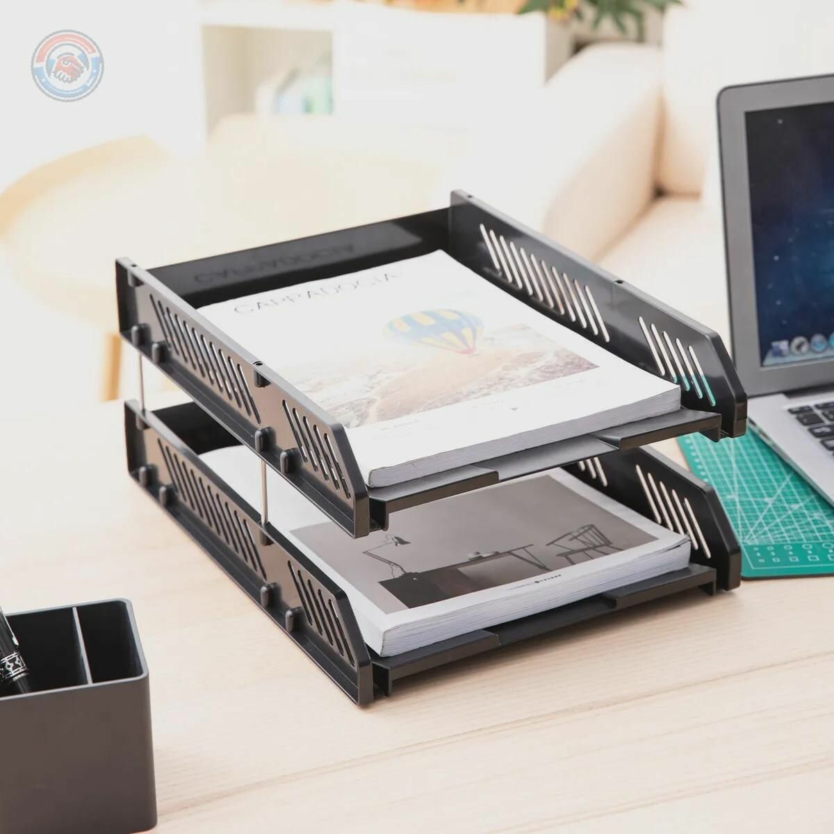 Лоток для бумаг горизонтальный А4 2 отделения набор из 2 штук органайзер для документов офисный стол канцелярия школа дом
