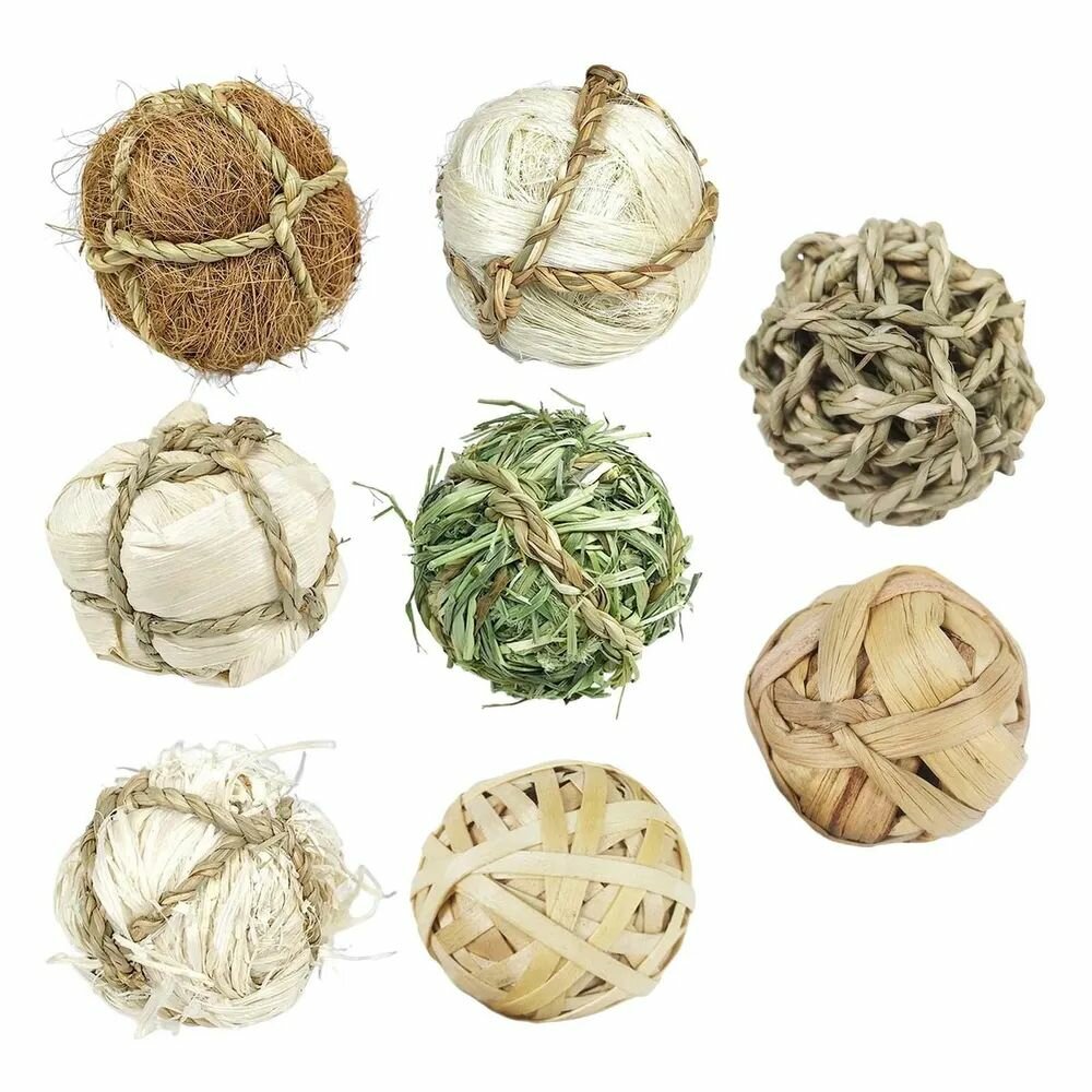 Жевательная игрушка для кроликов и грызунов, натуральный травяной шарик ручной работы, 8 штук, для стачивания зубов