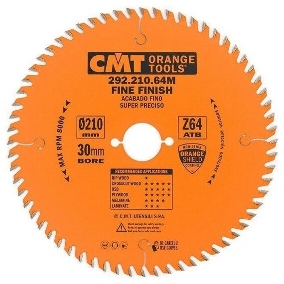 Пильный диск по дереву Cmt 292.210.64M, 210X30X2,8/1,8 15° 15° ATB Z=64