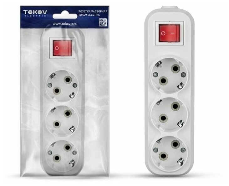 Колодка удлинителя 3-м 16А с заземл. с выкл. АБС-пластик бел. TOKOV ELECTRIC TKE-C01-KU3-ZV