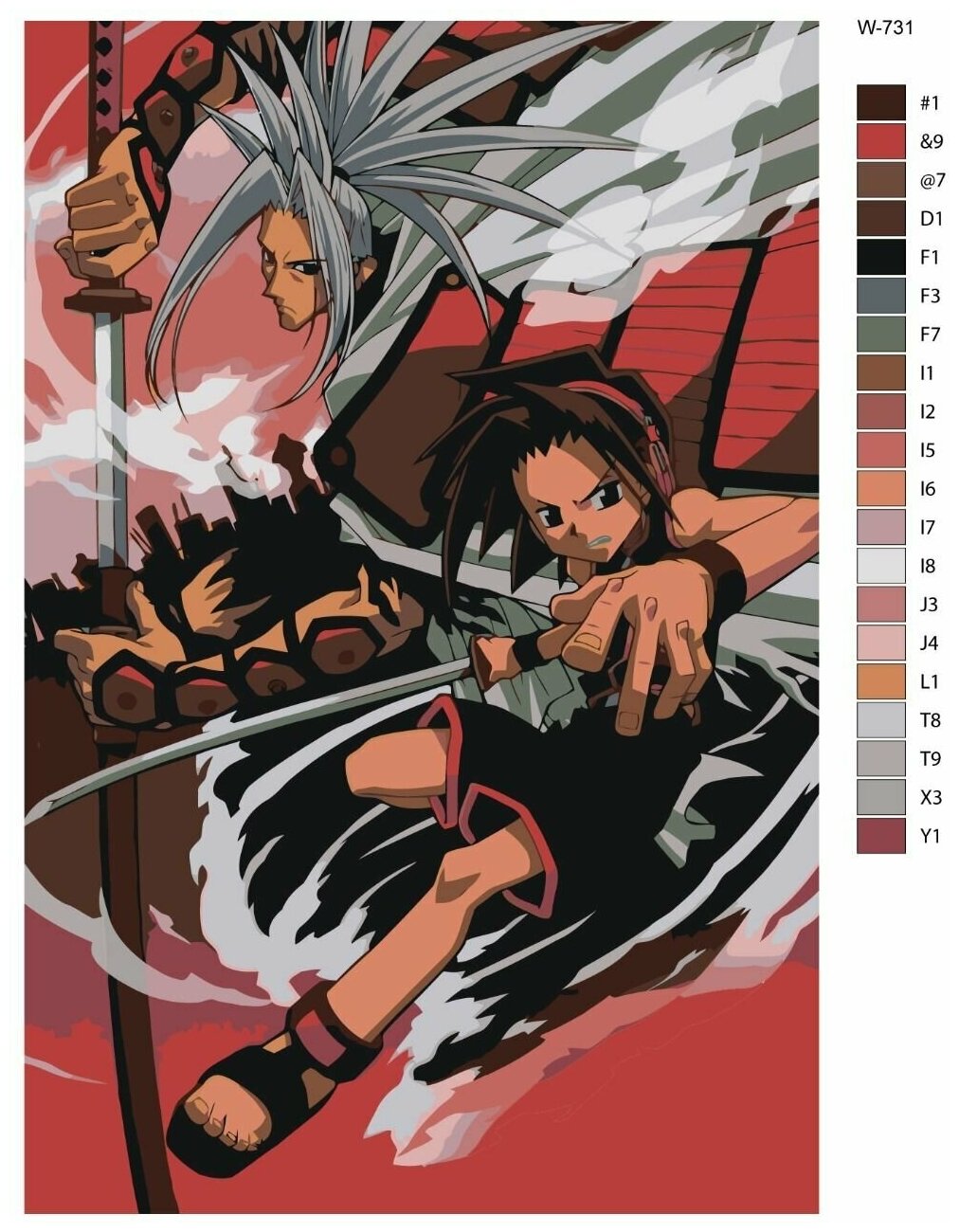 Картина по номерам W-731 "Аниме Шаман Кинг. Йо Асакура и Амидамару" 40x60