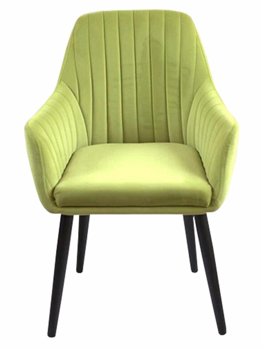 Стул кресло Моби для кухни мягкий велюр, Цвет Зелёное Яблоко, Чёрные ножки