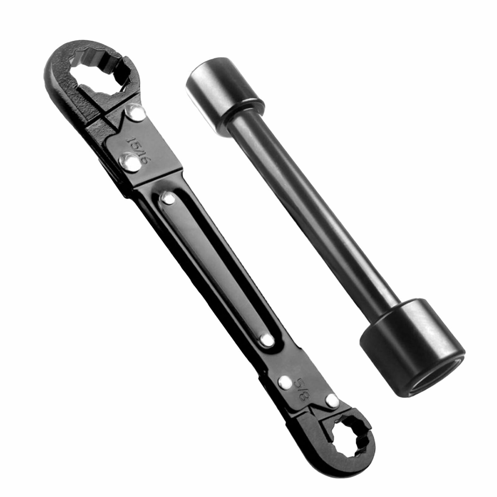 Инструмент для снятия углового упора. Никелированный стальной угловой ключ-упор и двусторонний трубный ключ.