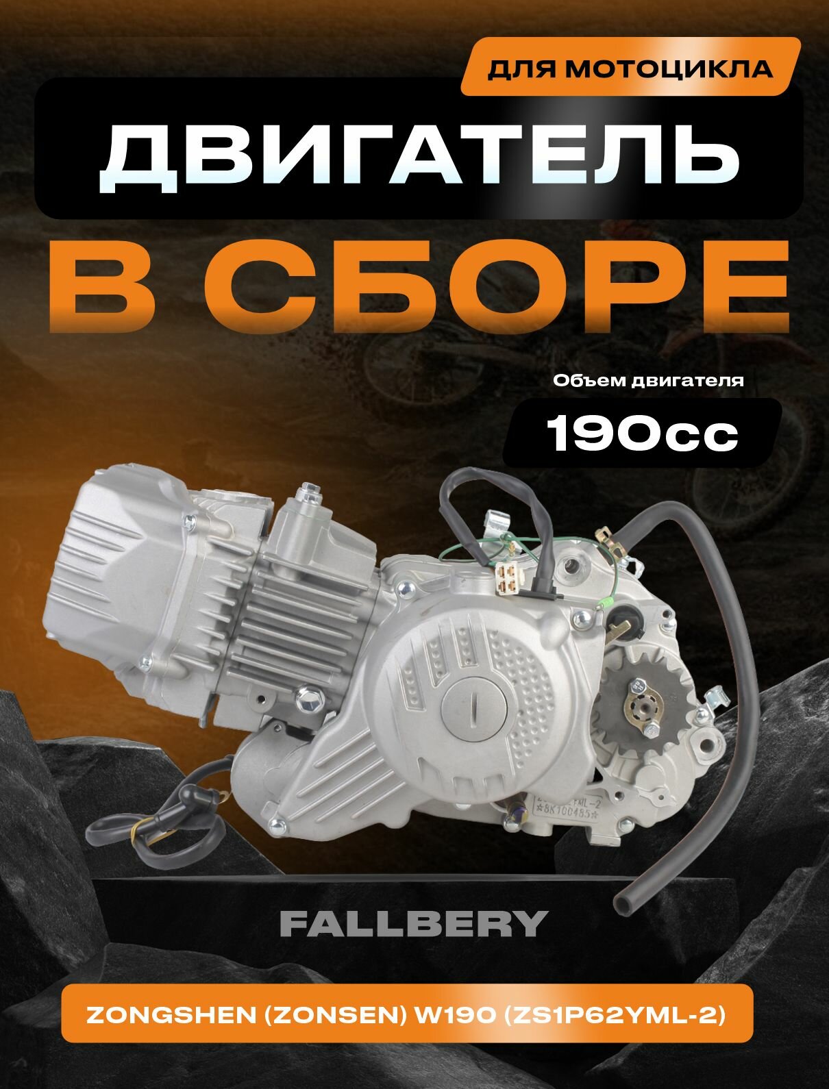 Двигатель ZS190E для питбайка (190 см3, ZS1P62YML-2) в сборе