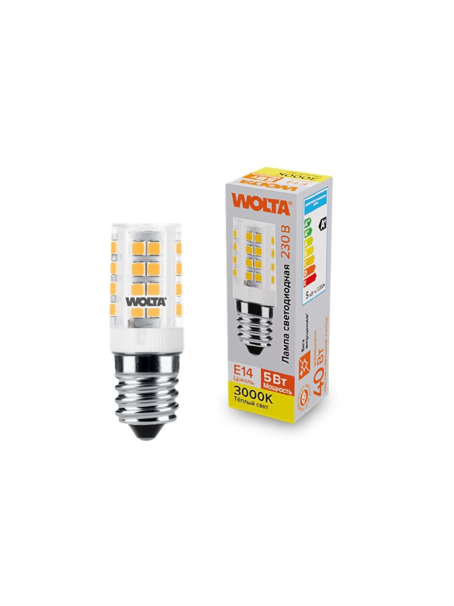 Лампа светодиодная WOLTA, WSTD-JCD-5W3KE14-C, 5 Вт, E14, 3000 K