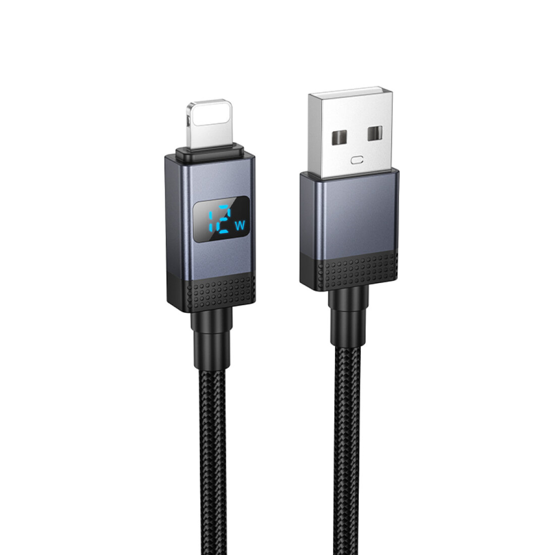 USB дата кабель Lightning, HOCO, X118, 1м, с дисплеем, черный