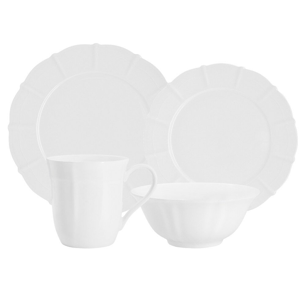 Набор обеденный с кружками, 4 персоны, 16 предметов, фарфор F, белая, Lotus white (Anna Lafarg Emily)