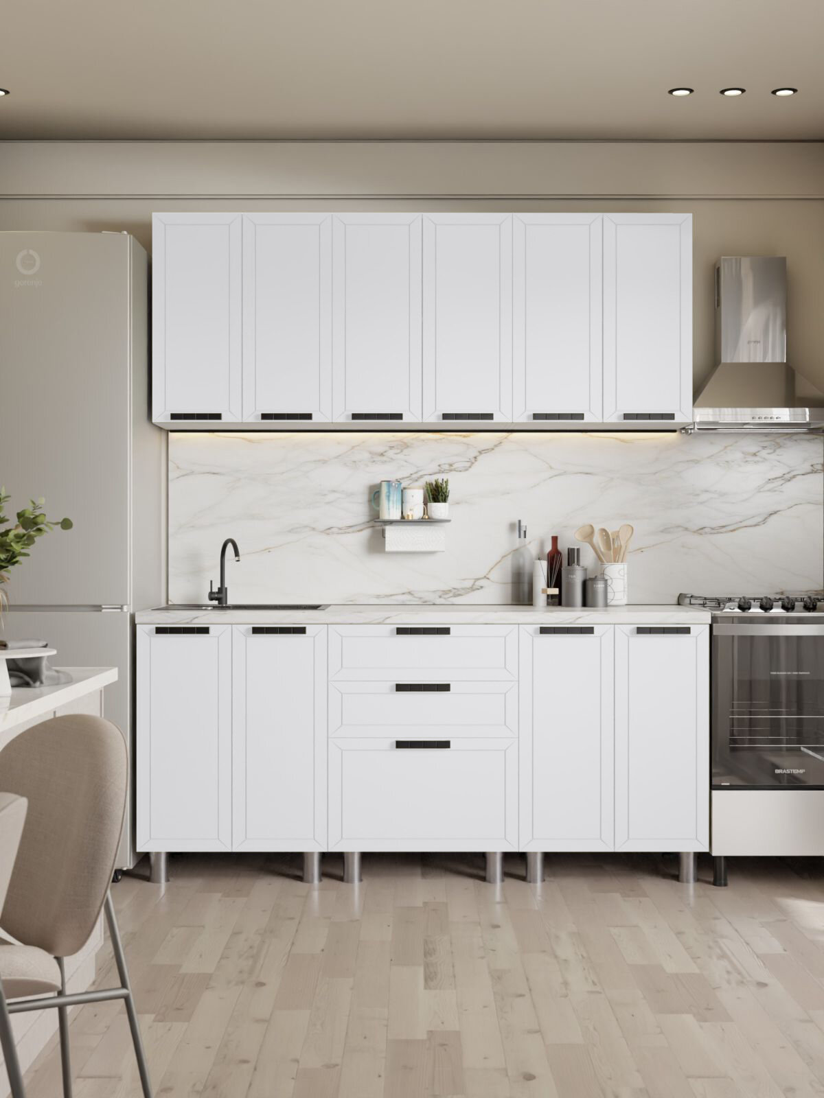 Кухонный гарнитур «Линда» 1,8м, прямой, со столешницей, мебель для кухни, без мойки, белый