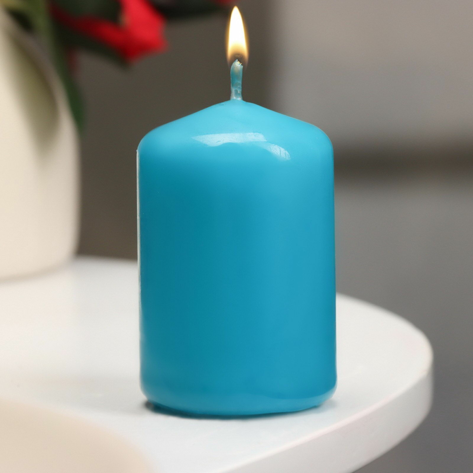 Свеча-цилиндр, 4x6 см, 9 ч, бирюза, форма свечи: пеньковая, состав: парафин