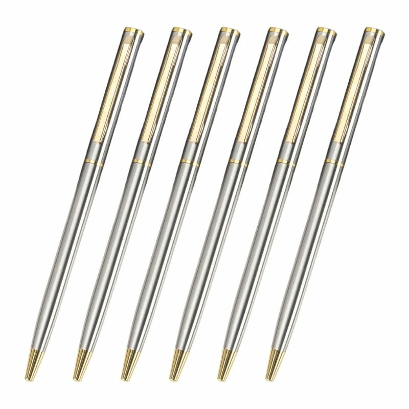 1 упаковка из 6 металлических шариковых ручек-серебристо-золотая
